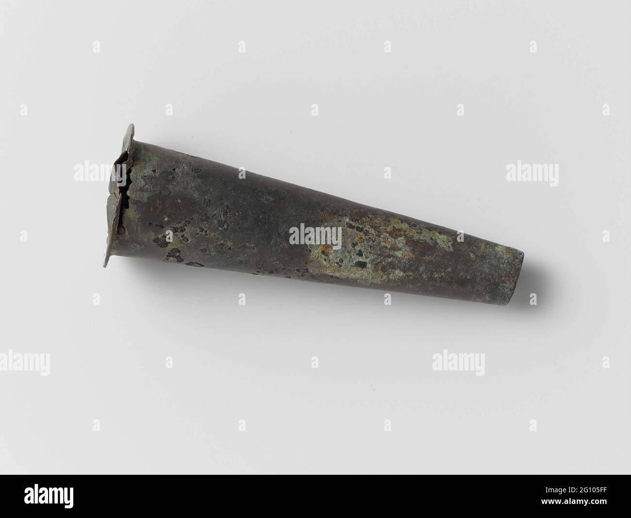 Musket size, fragment consisting of brass sleeve with soil. Musket size ...