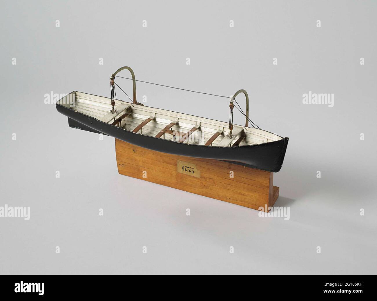 Model of a Lifeboat release. Model of a part of a ship wall with a ...