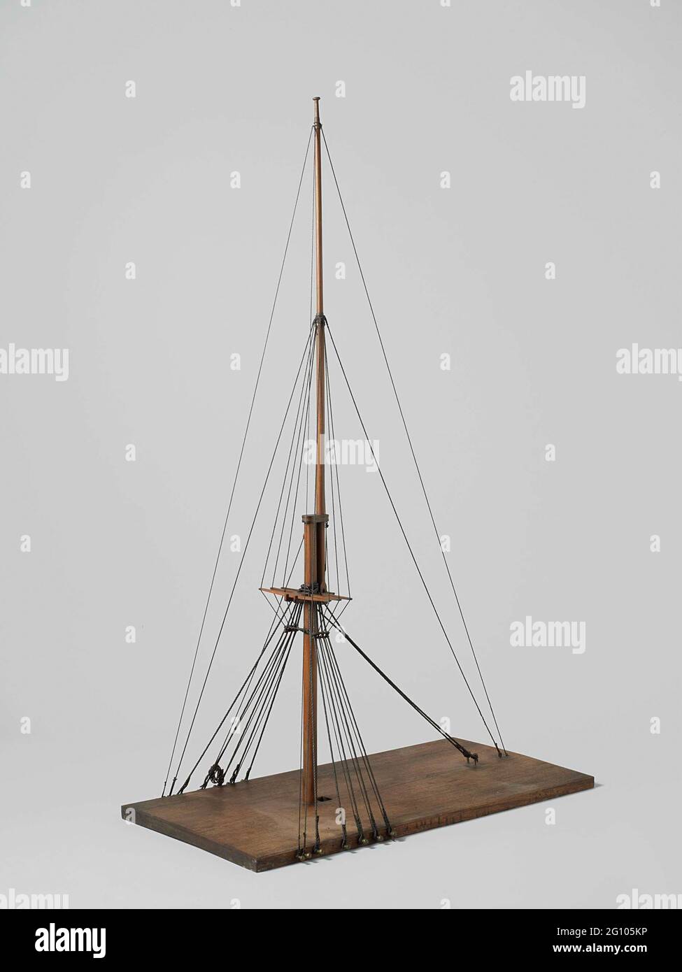 Model or a stayed mast. Model of a stageed mast with steam and flag, on ...
