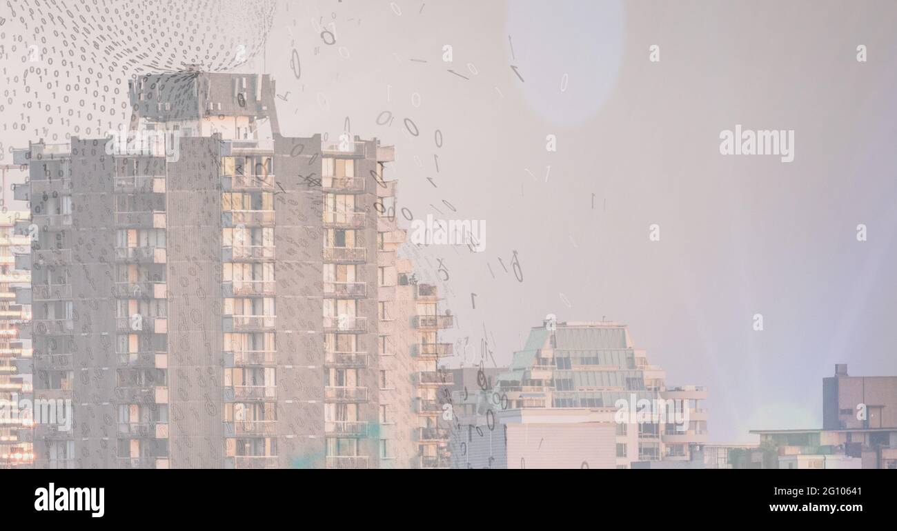 Composition Of Binary Coding Numbers Floating Over Modern City