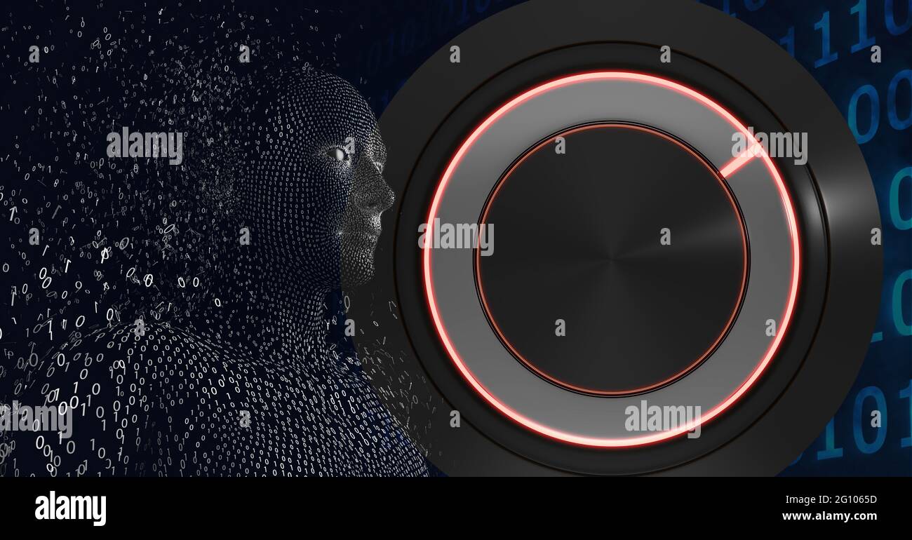 Composition of exploding human bust with binary coding over scopes ...