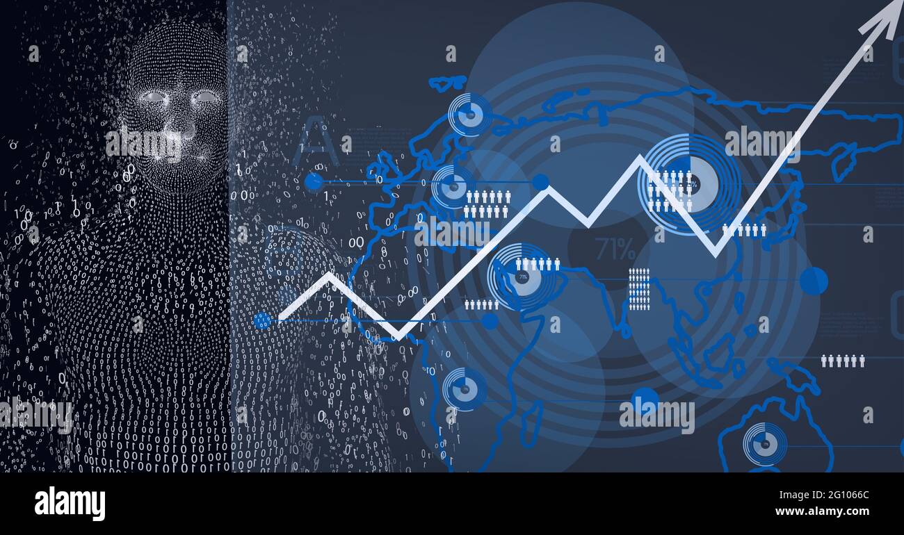 Composition Of Exploding Human Bust With Binary Coding Over Data 3772