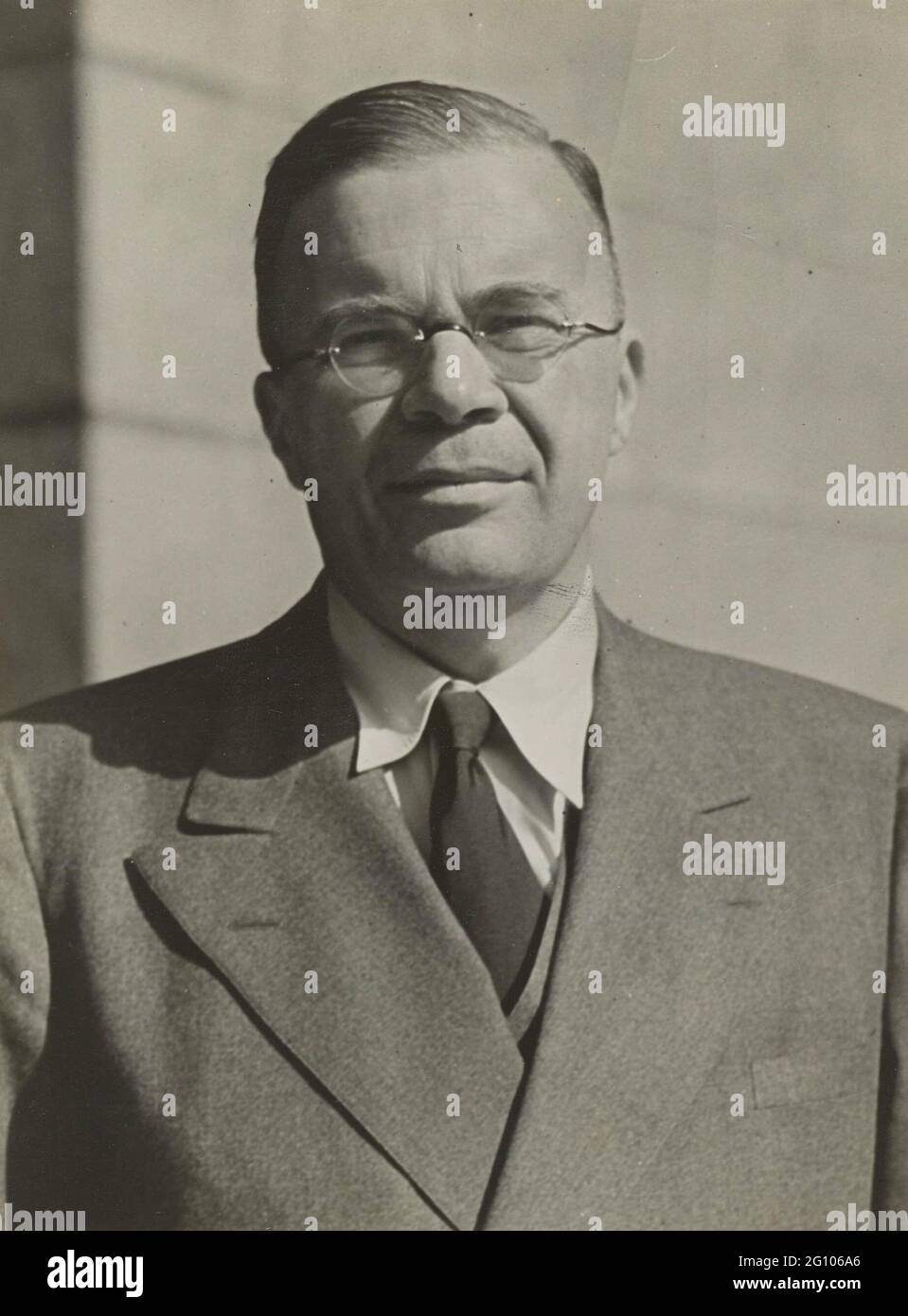Hubertus J. van Mook, minister of colonies. Portrait of Hubert Johannes ...