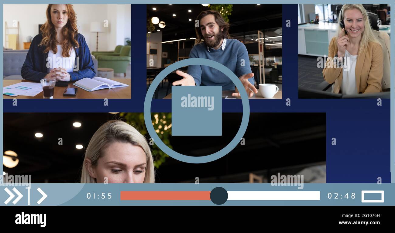 Composition of group of businesspeople having video call on video ...