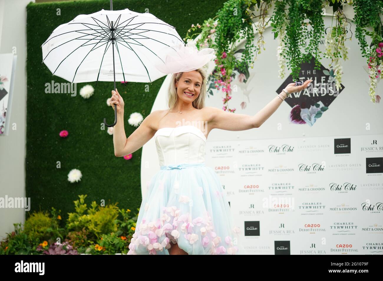 Racegoer Emma Poole from East Sussex during day one of the Cazoo Derby ...