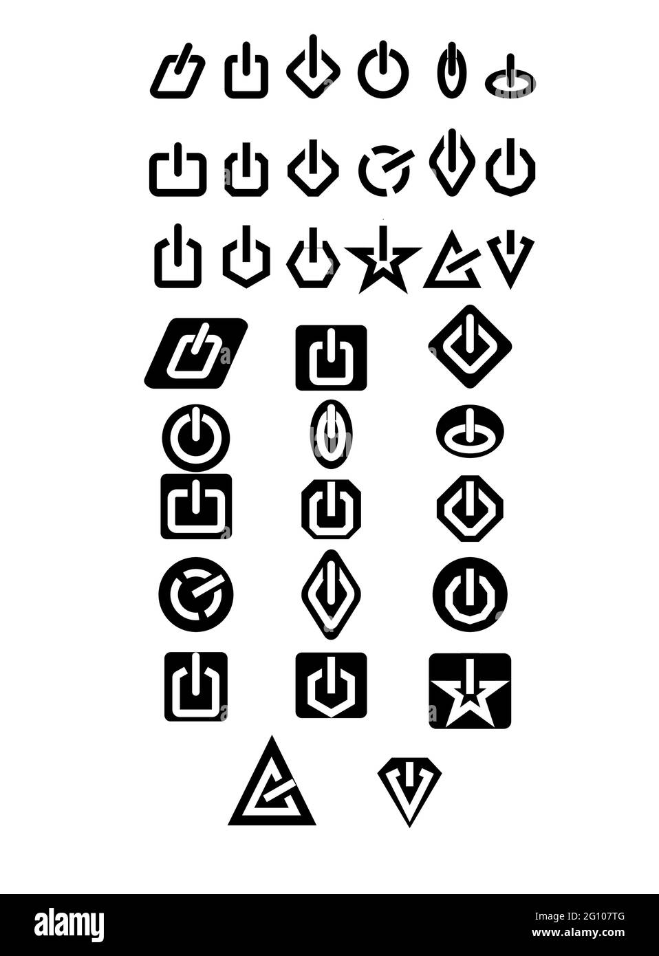 Power button in black lines and power buttons in white lines ...