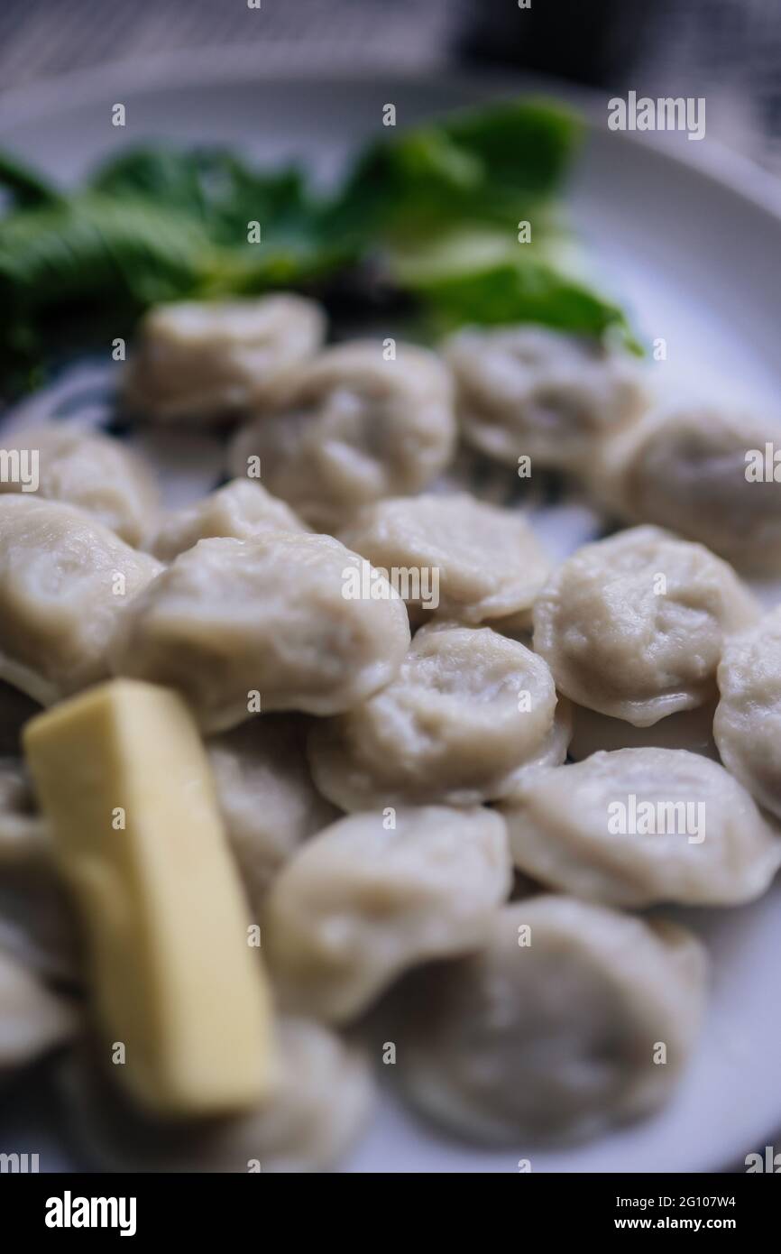 vTraditional dish pelmeni filled with meat Stock Photo - Alamy