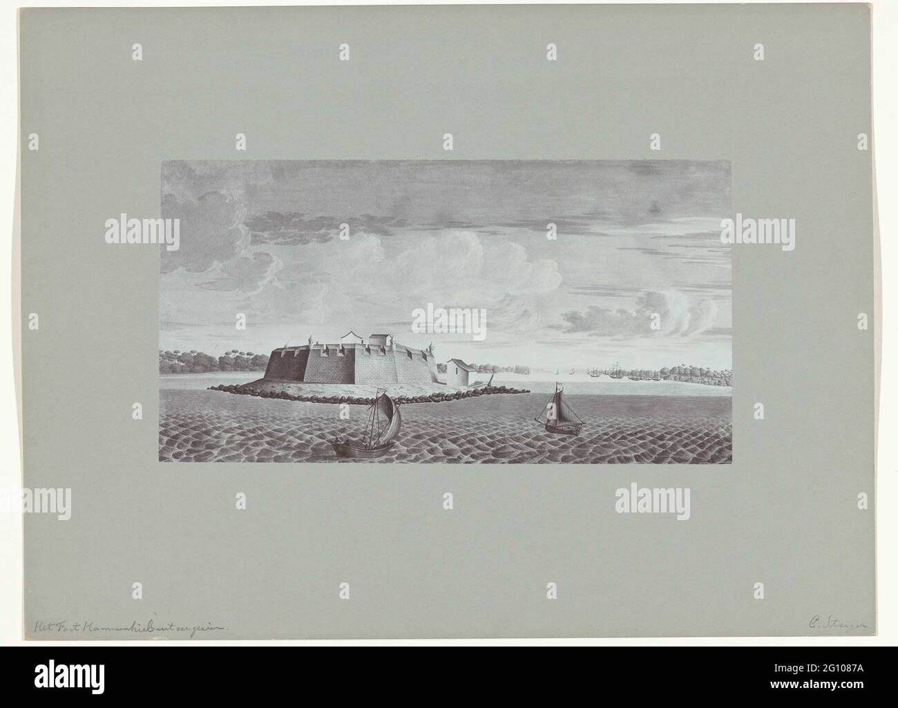 The Fort Hammen Hiel seen from the sea by C. jetty; Het Fort Hammenhiel ...