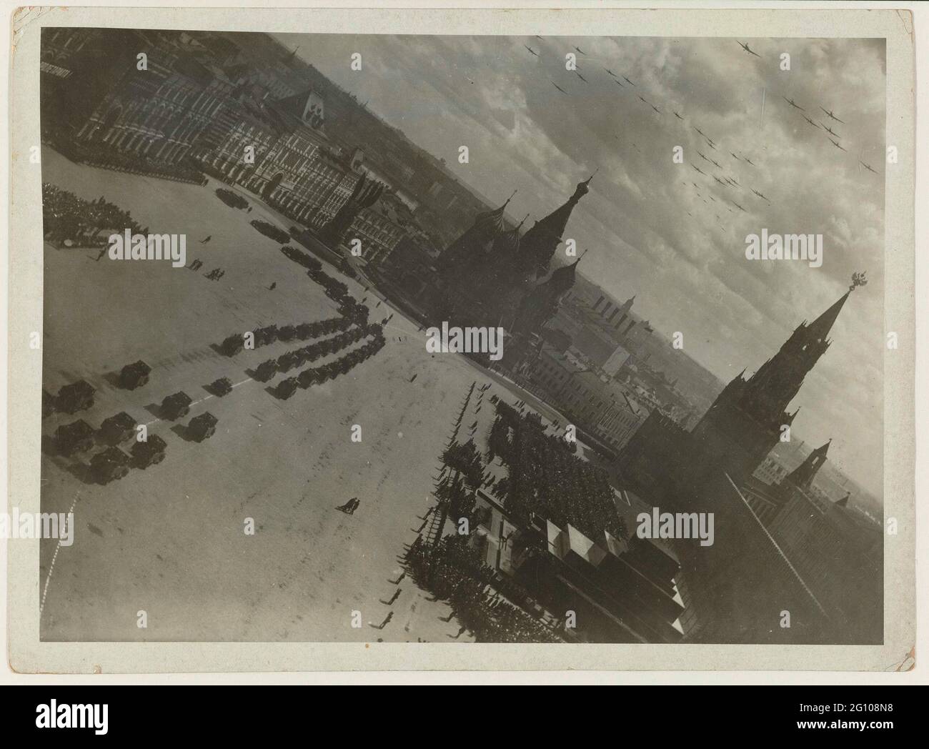 Red Square in Moscow on May 1, 1933. Shooting aerial view of the red ...
