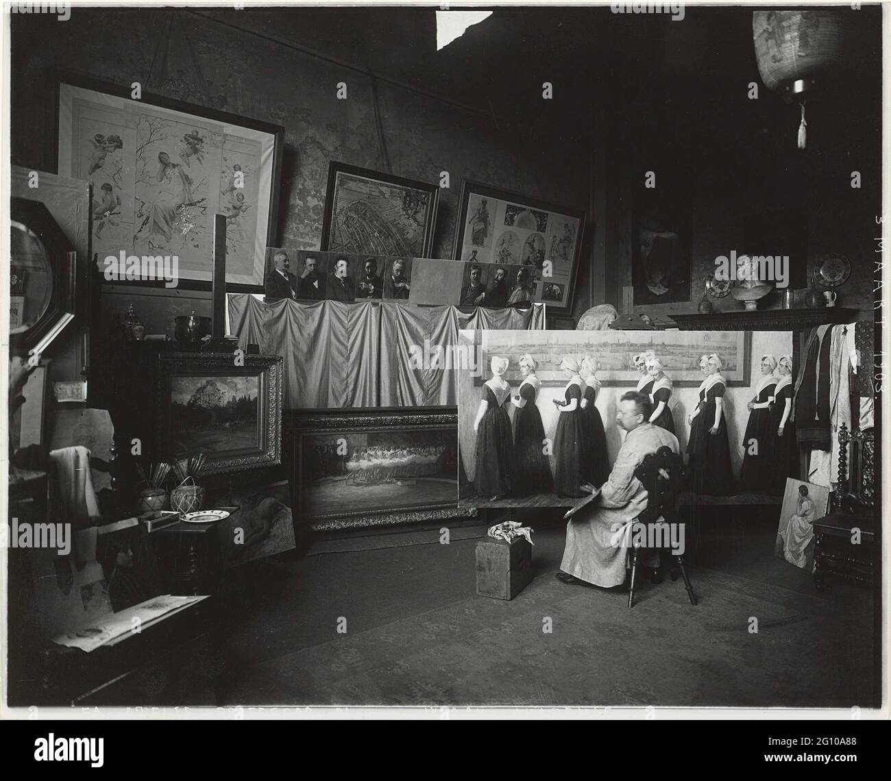 The painter Nicolaas van der Waay in his studio; Professor N. van den ...