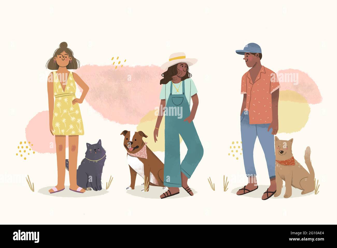 Hand drawn people with pets Vector illustration Stock Vector Image ...