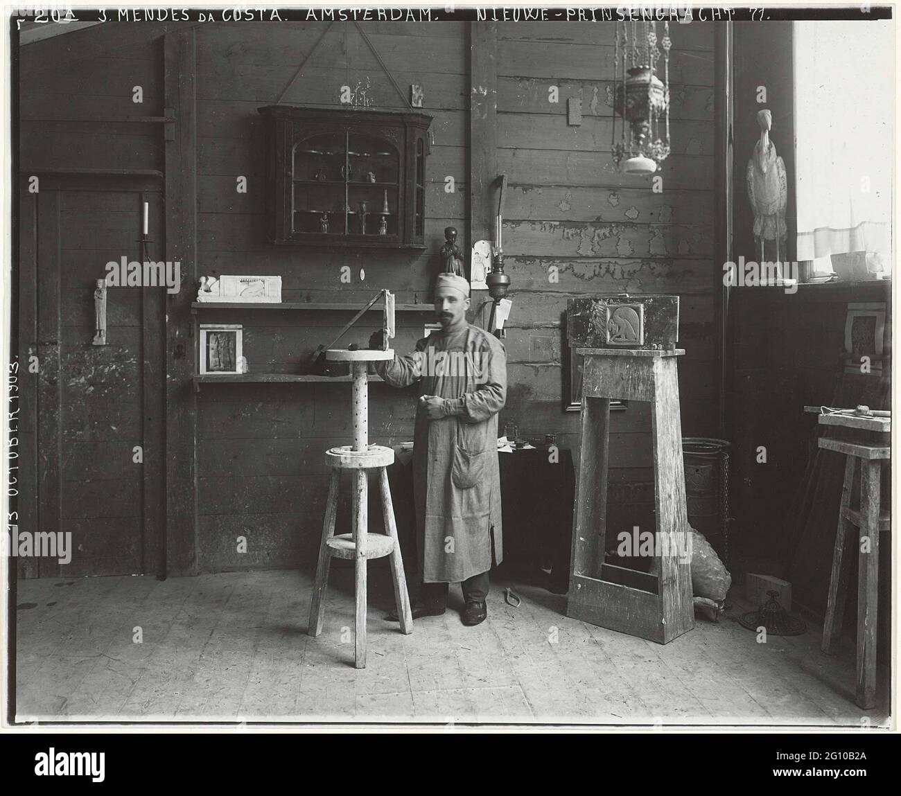 The sculptor Joseph Mendes da Costa in his studio, new Prinsengracht 71 ...