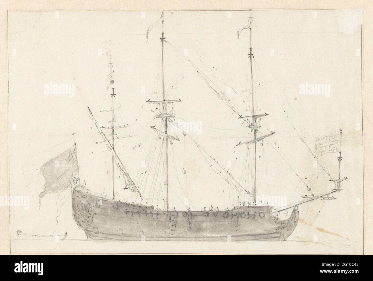 Large sailing ship seen from aside. Large English sailing ship with the ...