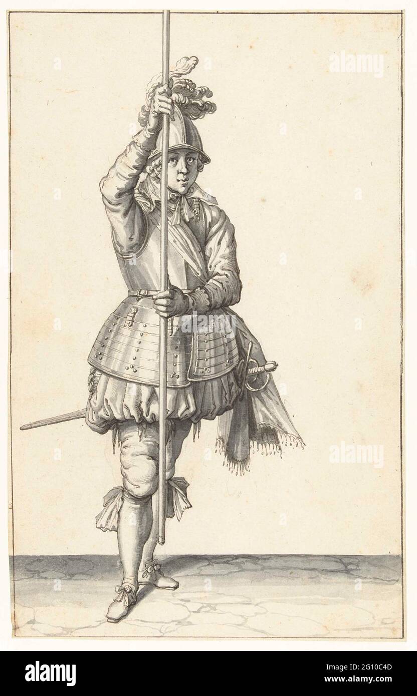 Soldier, seen from the front, which holds his skewer with both hands ...