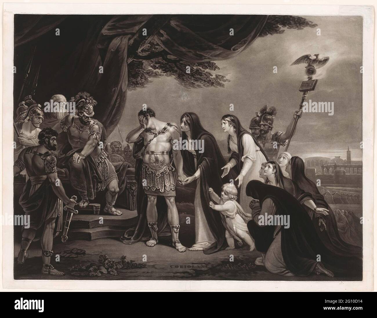 Coriolanus. A Roman soldier state, covering his face with his hand ...