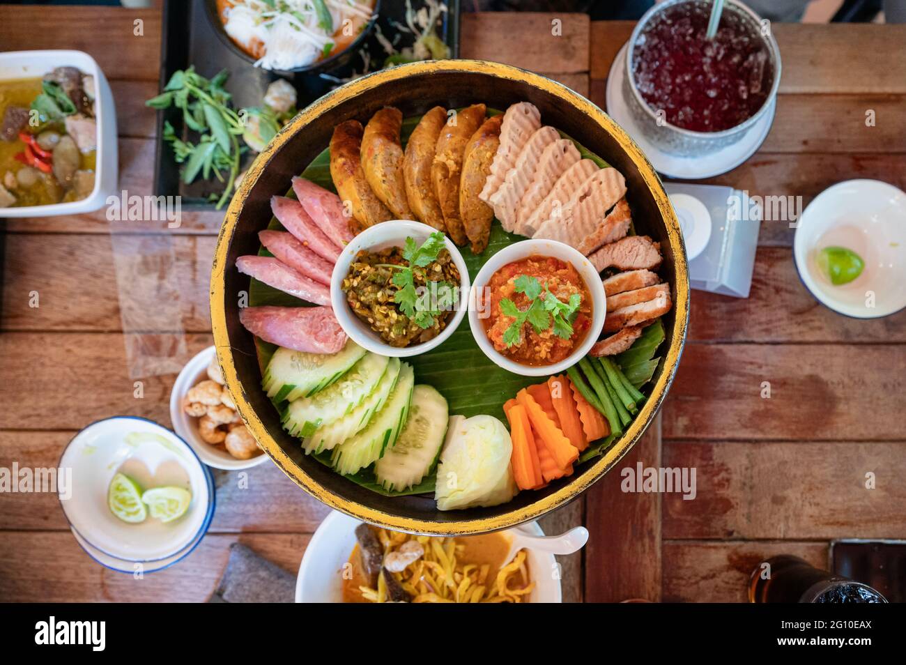 Set appetizer of Northern Thai Food with fried pork, sausage ...