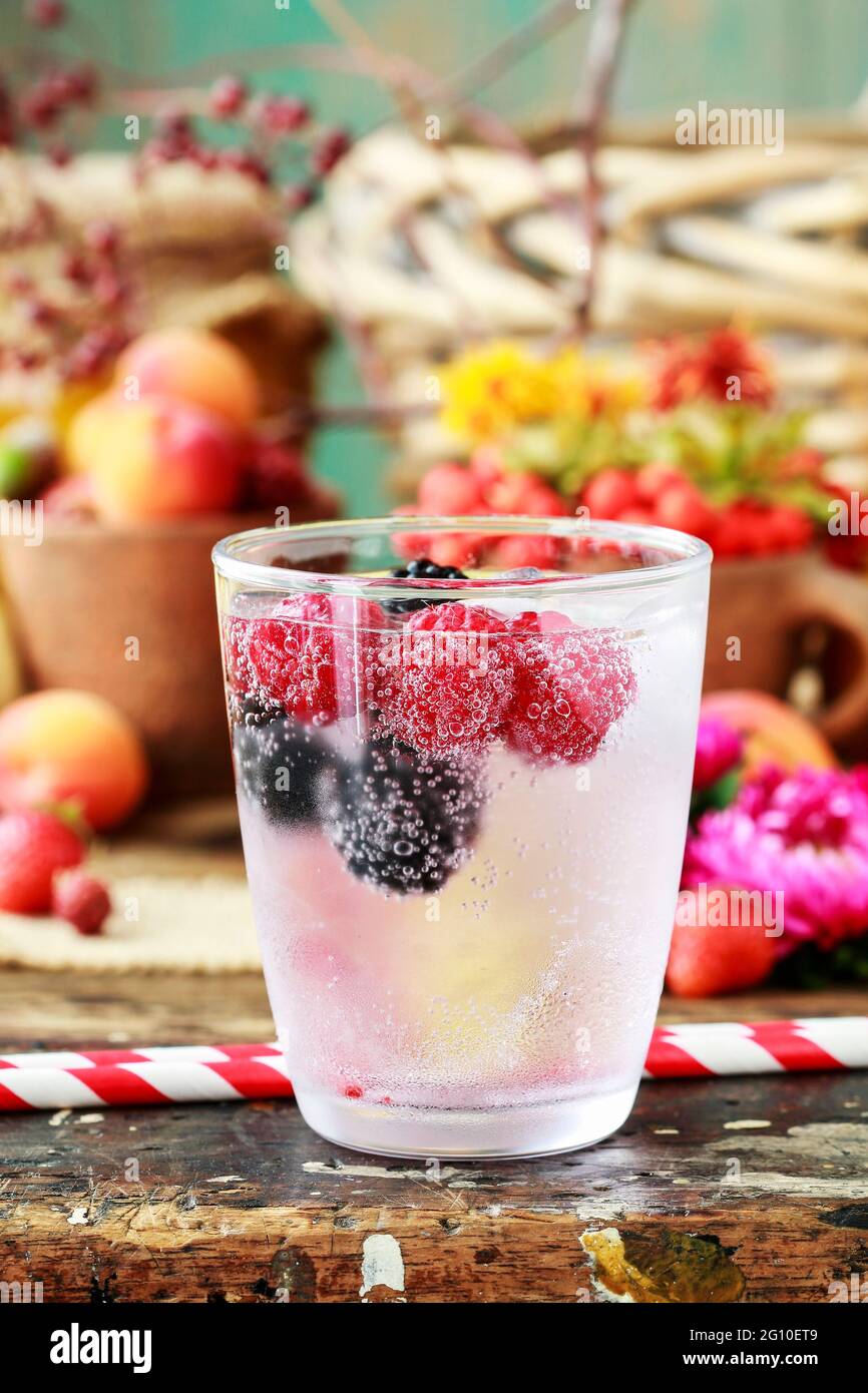 Homemade fruit lemonade with icecubes. Party drink Stock Photo - Alamy