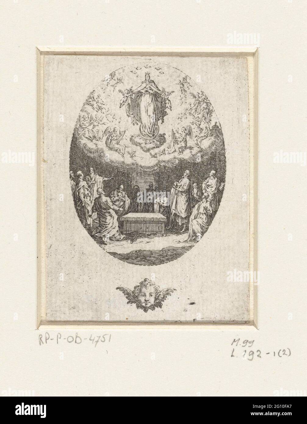 Ascension of Maria. Oval presentation of the apostles that stand a ...