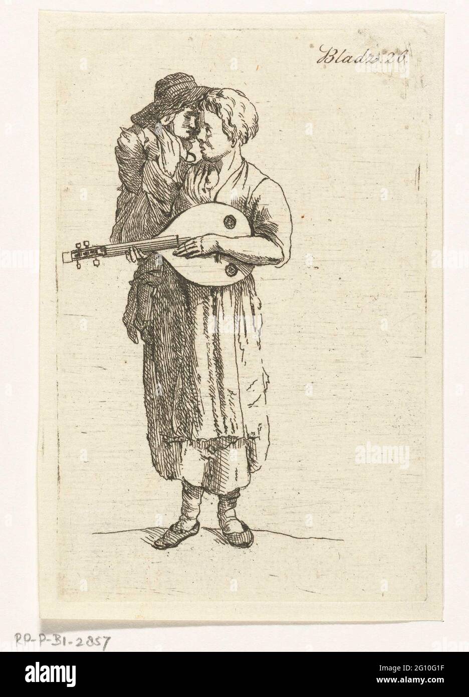 Standing musician with hand doll and lute; Standing figures. At the top ...