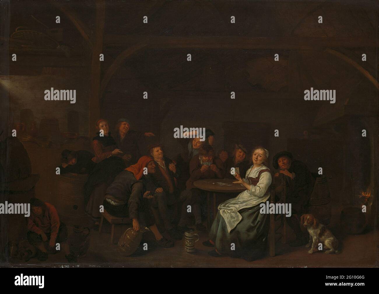 Cheating at Cards. The false card games. Interior of an inn with a ...