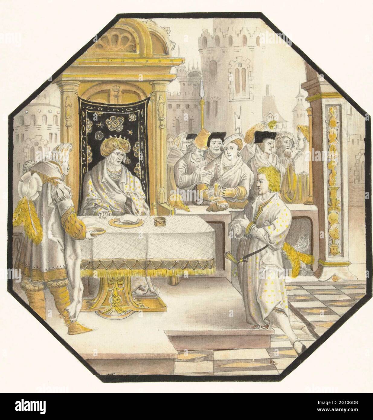 Joseph explains the dreams of Pharaoh. Design for a glass window Stock ...