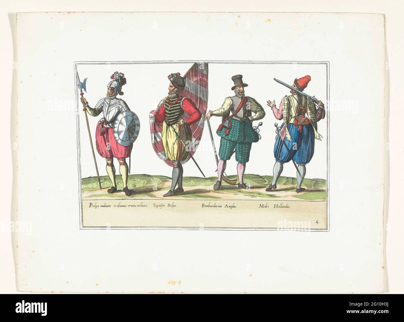 Four soldiers in uniforms according to fashion in the Netherlands and ...