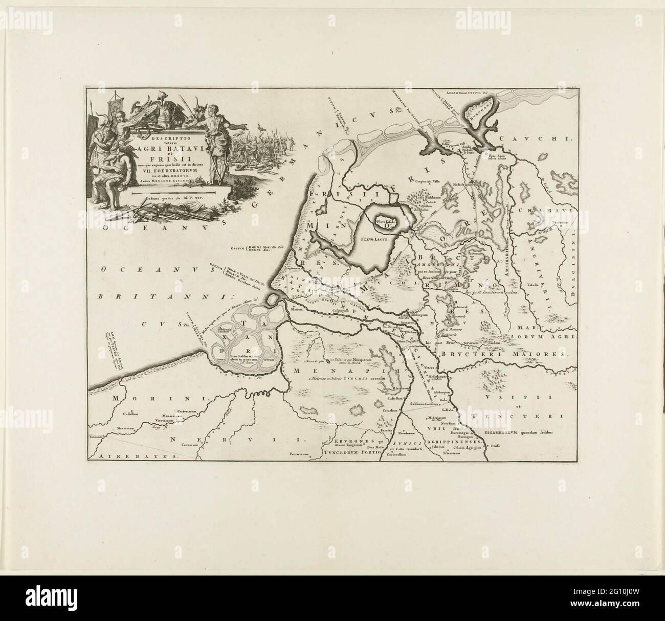 Historical map of the Netherlands with the areas of the Batava and ...