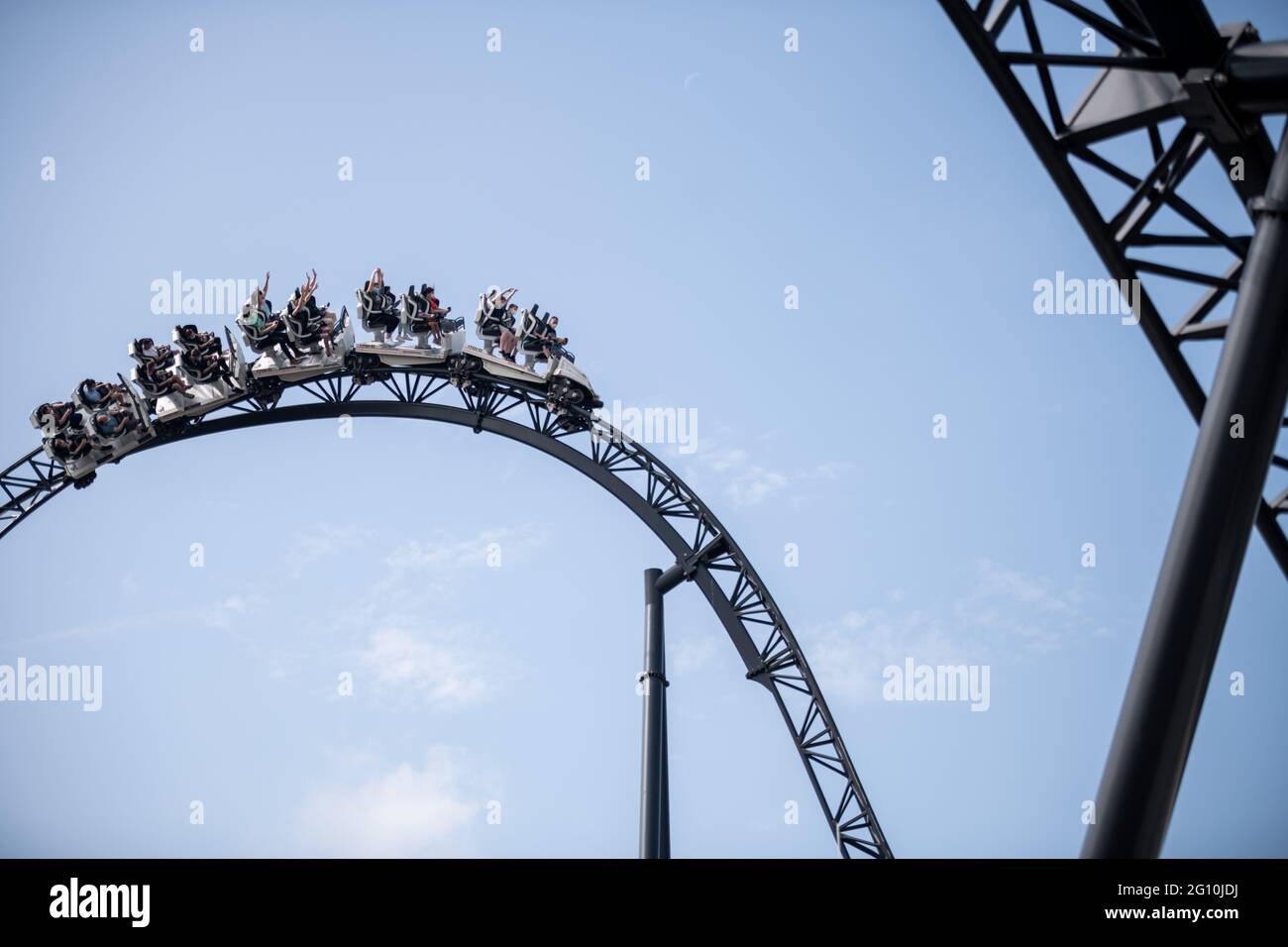 Bottrop, Germany. 04th June, 2021. Visitors ride the roller coaster ...