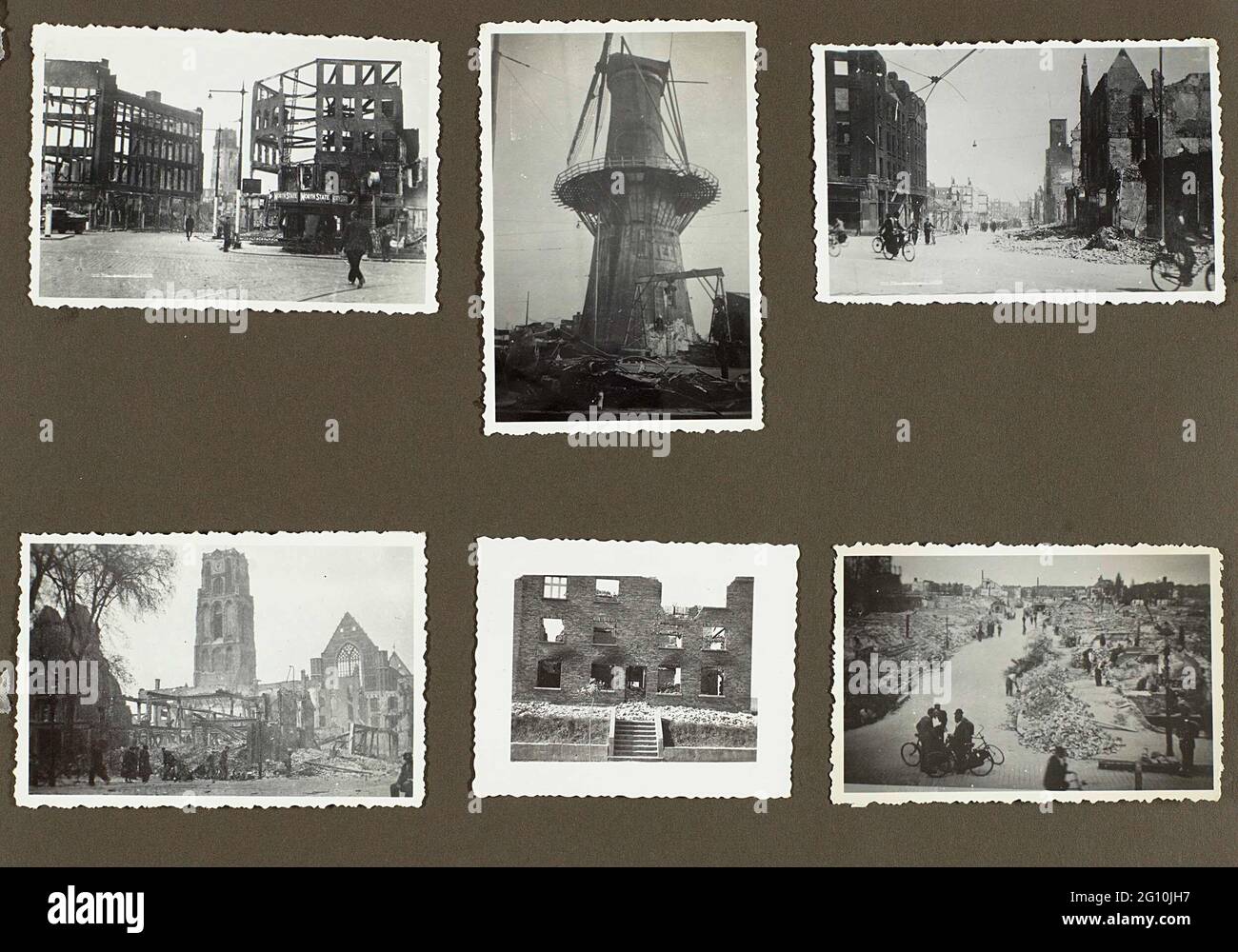 Rotterdam bombed. Album leaf with six photos of the ruins in Rotterdam ...