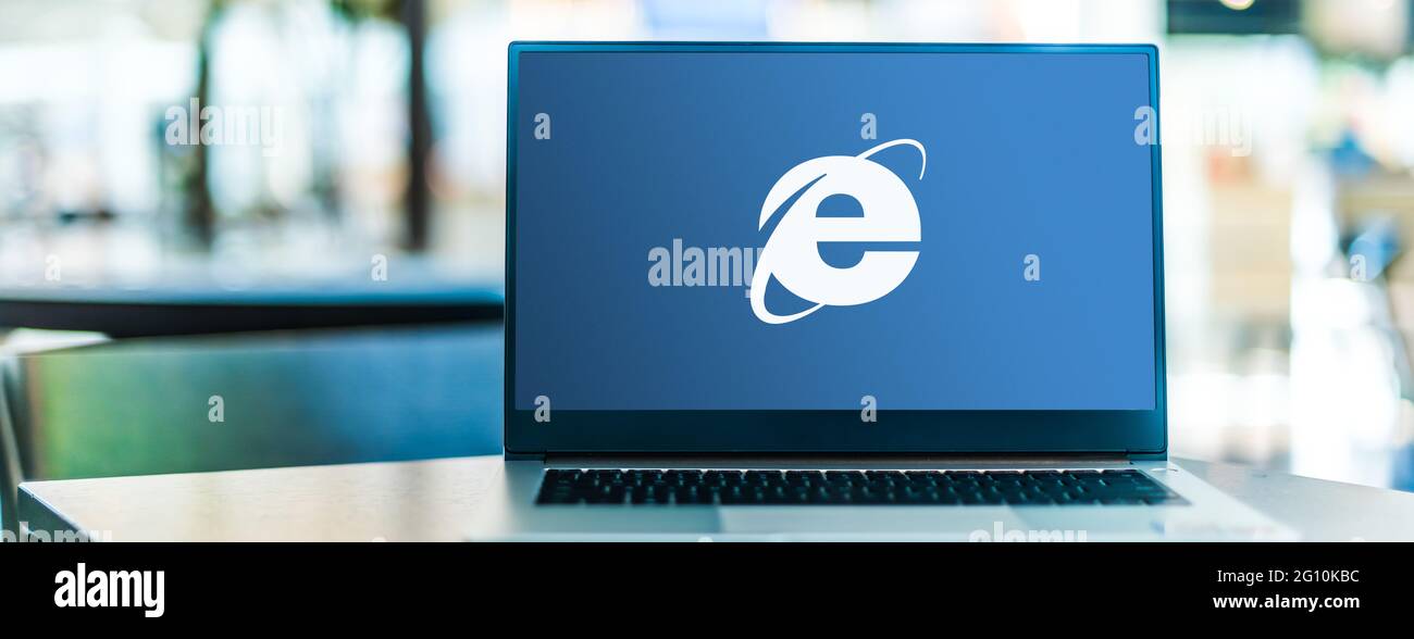 POZNAN, POL - MAY 1, 2021: Laptop computer displaying logo of Internet ...