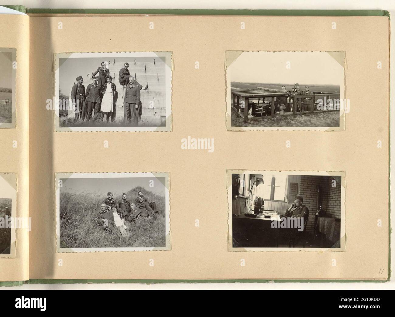 Group of German soldiers in and on the bunker. Album leaf with four ...
