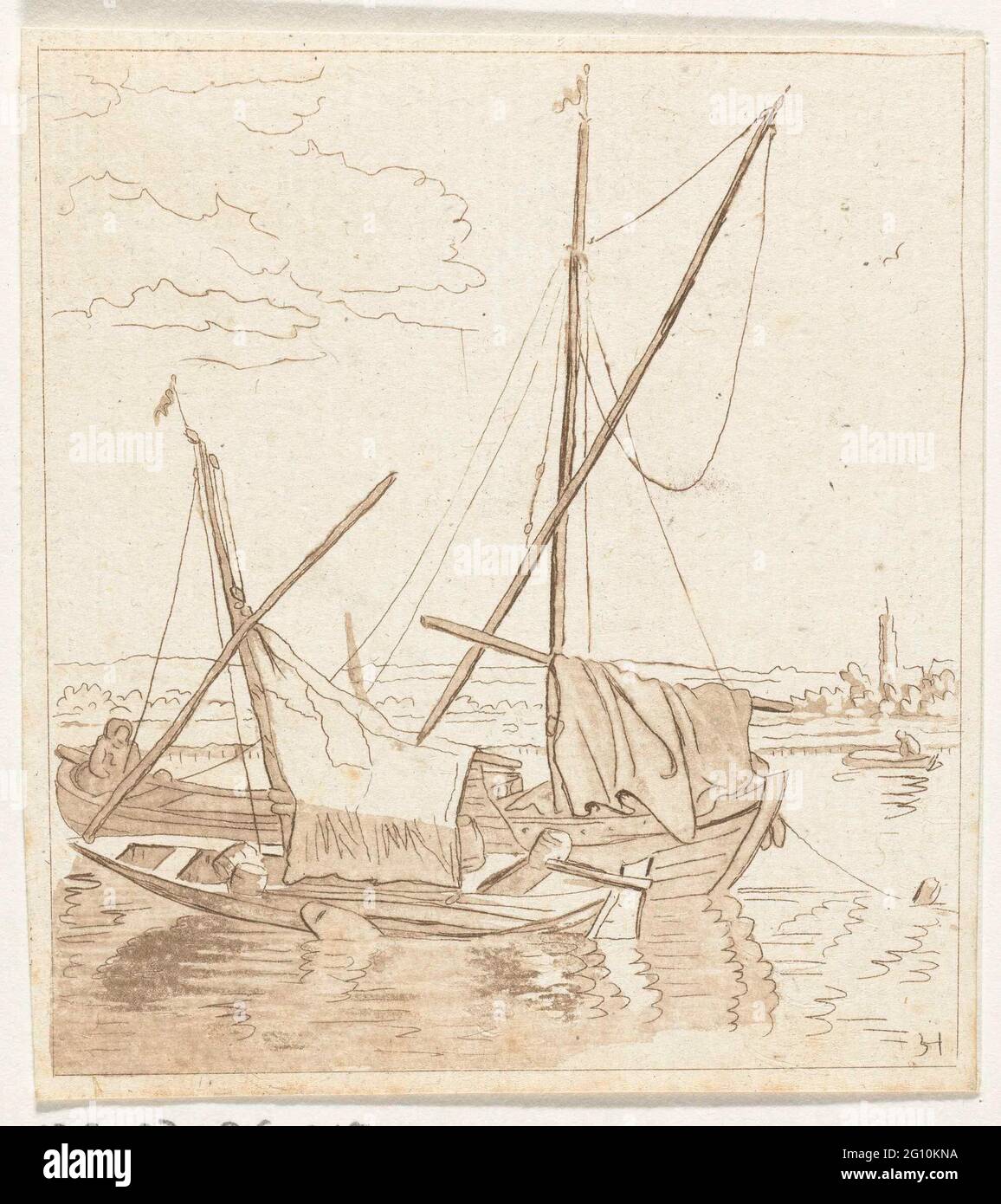 Two sailing ships in a river. Two sailing ships are next to each other ...