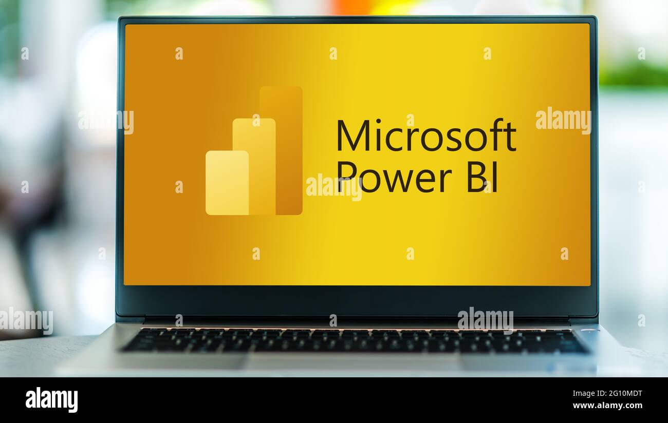 POZNAN, POL - MAY 1, 2021: Laptop computer displaying logo of Power BI ...