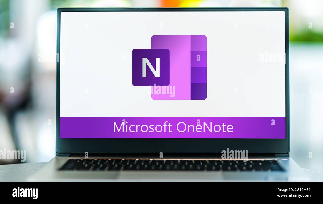 POZNAN, POL - MAY 1, 2021: Laptop computer displaying logo of Microsoft ...