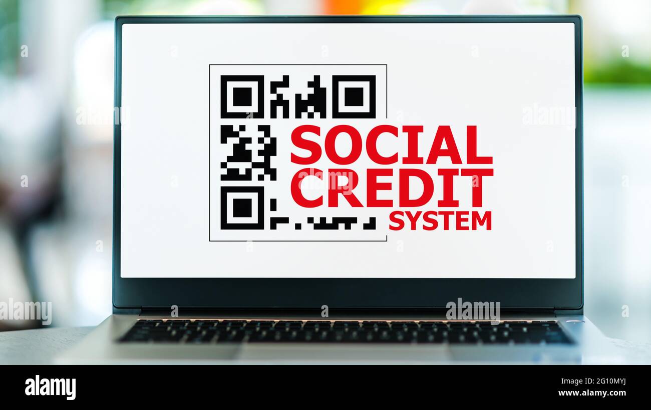 Laptop computer displaying the sign of Social Credit System Stock Photo ...