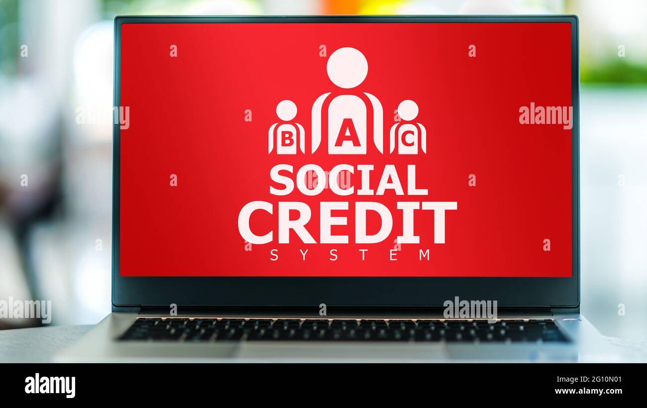 Laptop computer displaying the sign of Social Credit System Stock Photo ...