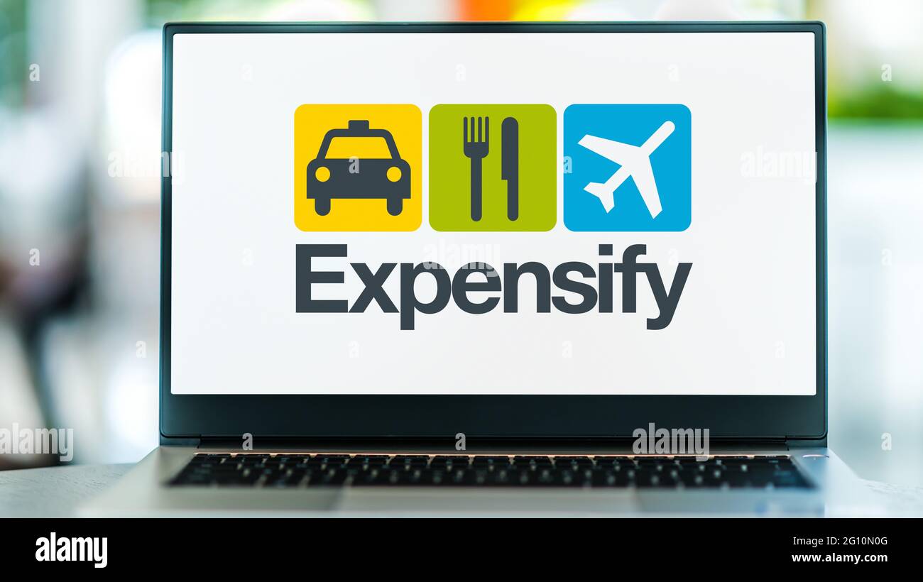 POZNAN, POL - MAY 1, 2021: Laptop computer displaying logo of Expensify ...