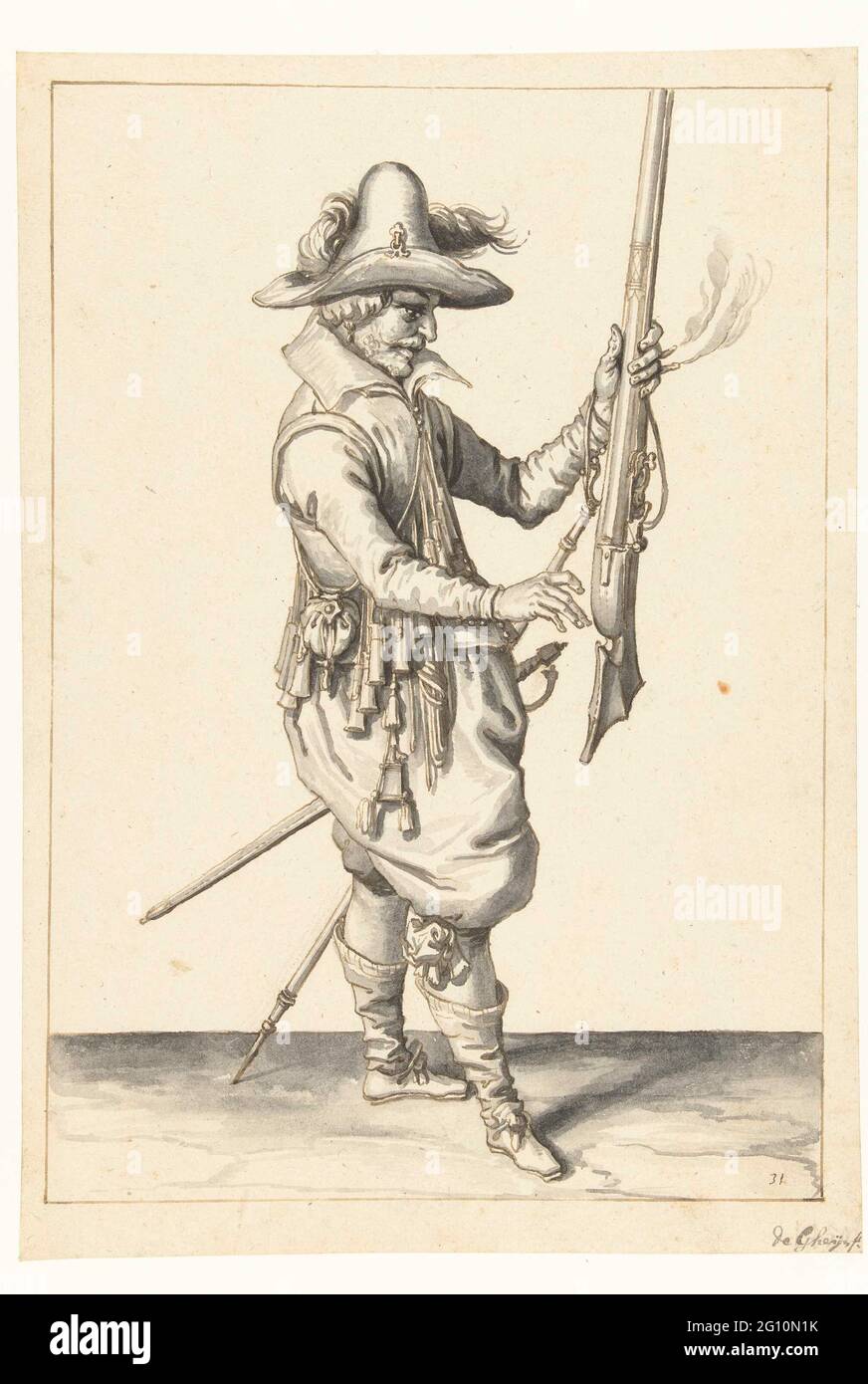 Soldier holding his musket with his left hand upright; Arms hand of ...