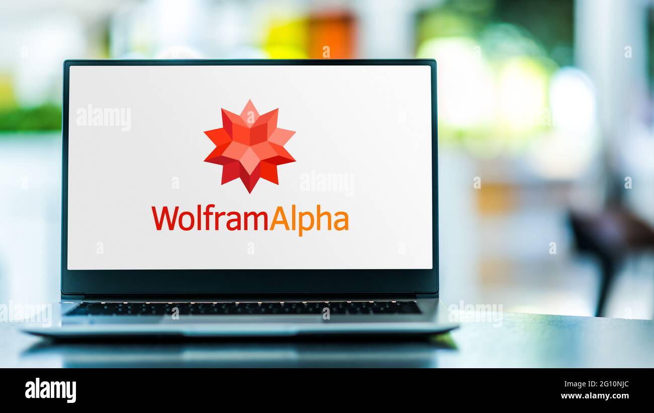 POZNAN, POL - MAY 1, 2021: Laptop computer displaying logo of WolframAlpha, a computational ...