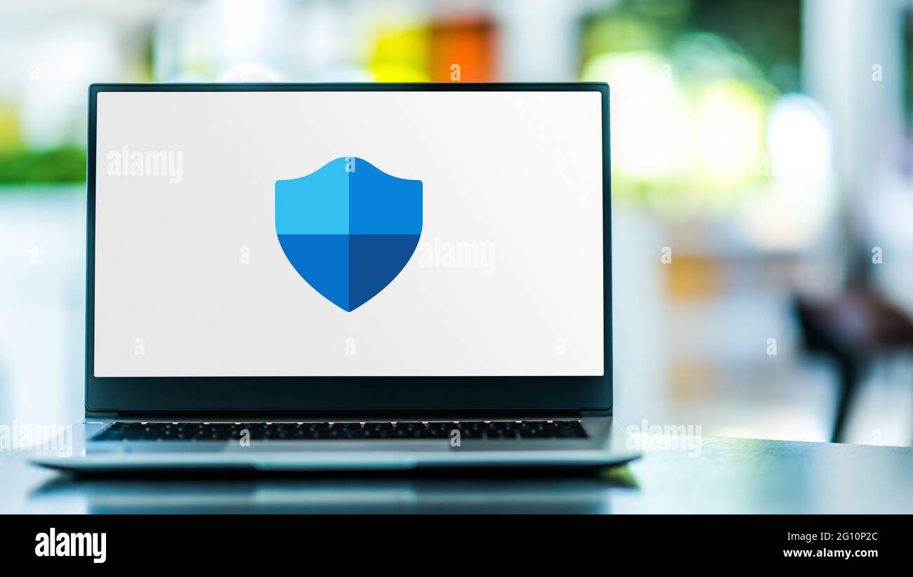 POZNAN, POL - MAY 15, 2021: Laptop computer displaying logo of ...