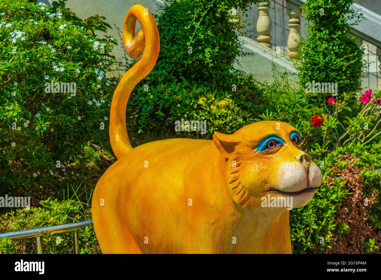 Beautiful monkey statue in amazing colorful Wat Don Mueang Phra ...