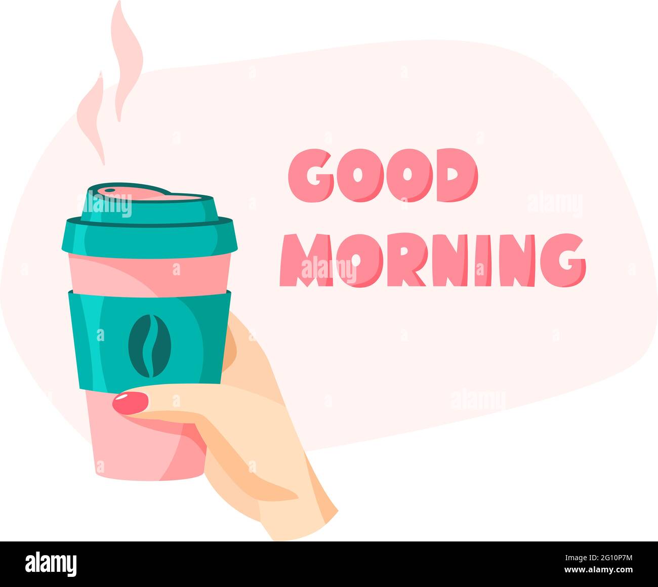 Good morning sign, reusable coffee cup in hand, coffee lovers concept ...