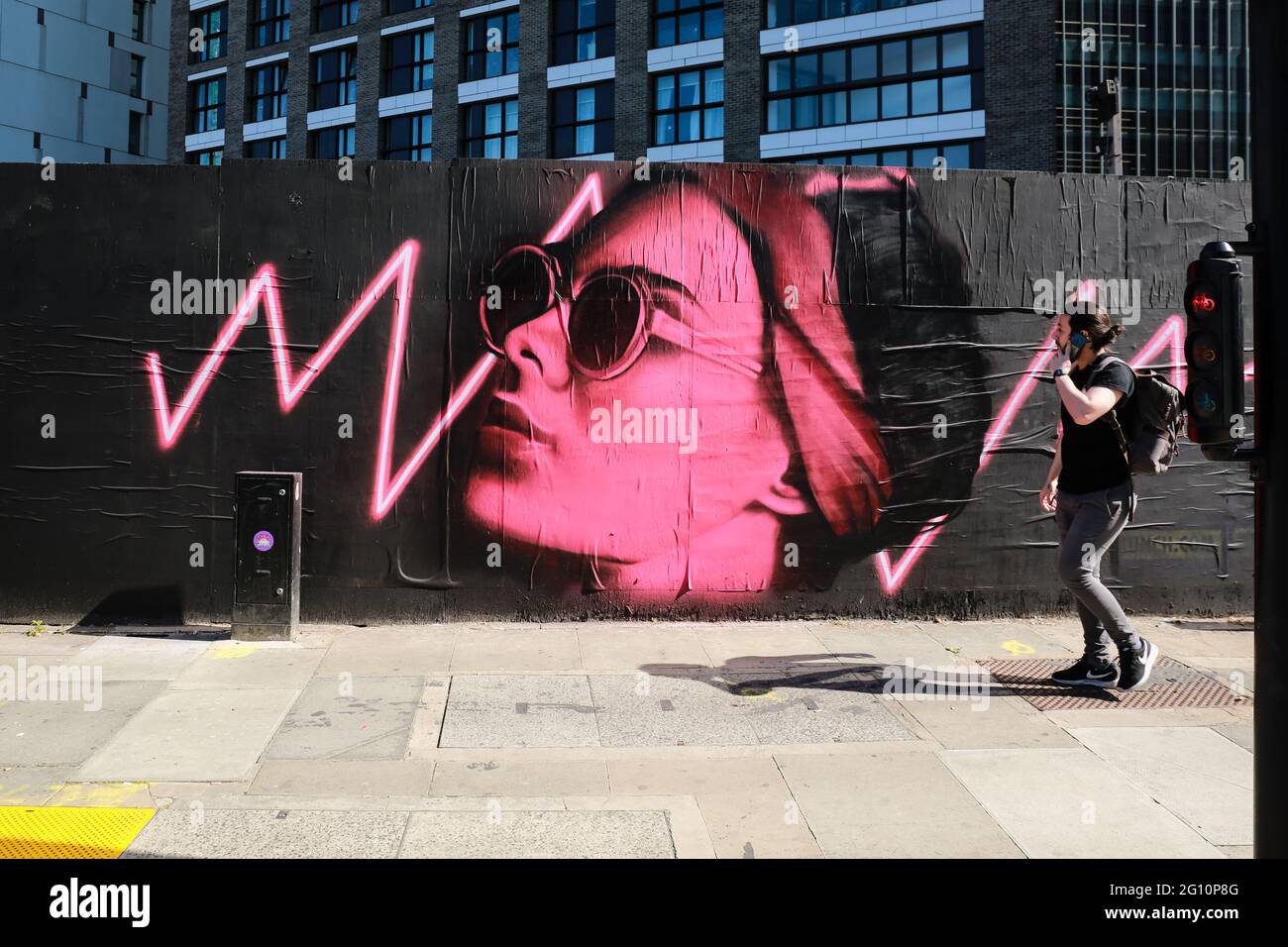 London, UK. 01 June 2021. Street Art London in Aldgate. Neon style ...
