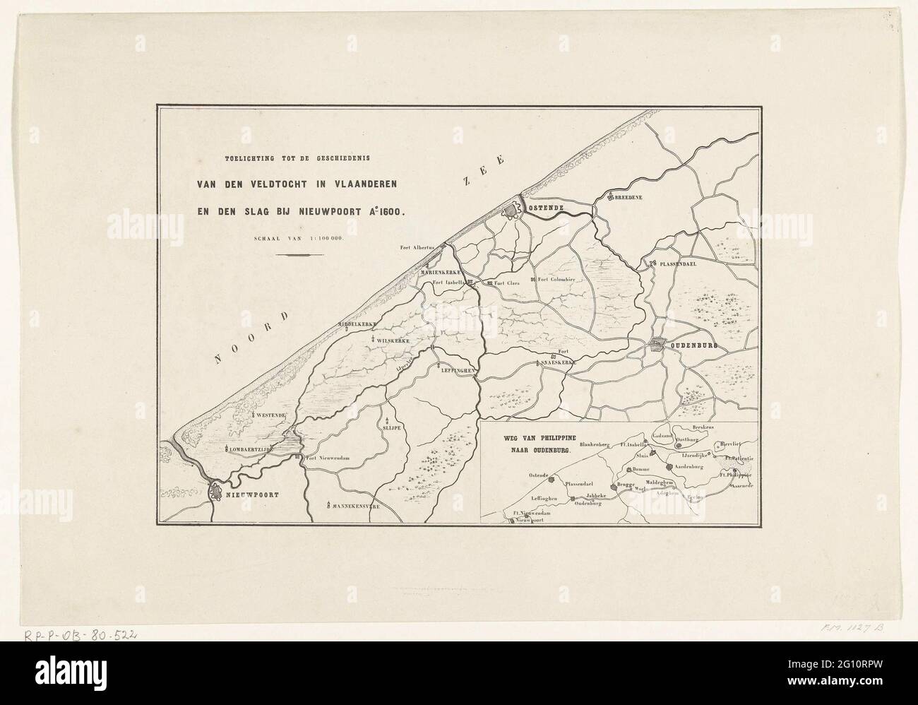Map of the west coast of Flanders between Ostend and Nieuwpoort, 1600 ...