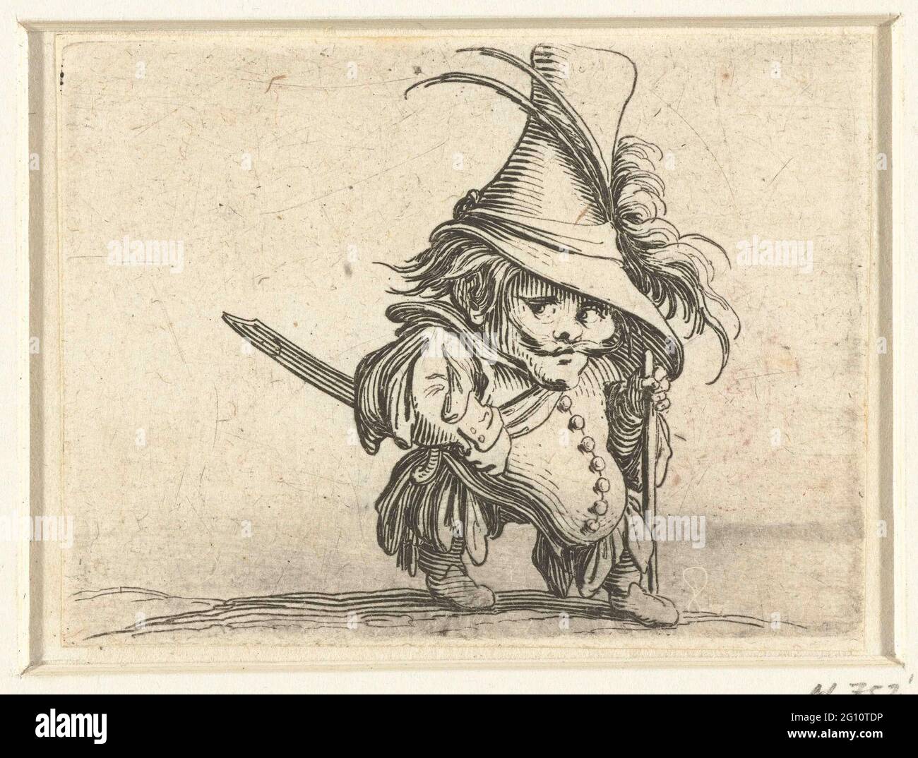 Dwarf with sword and walking stick; Varie Figure Gobbi Di Jacopo Callot ...