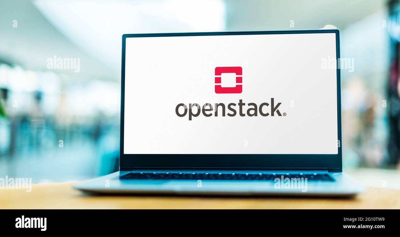 POZNAN, POL - MAY 1, 2021: Laptop computer displaying logo of OpenStack ...