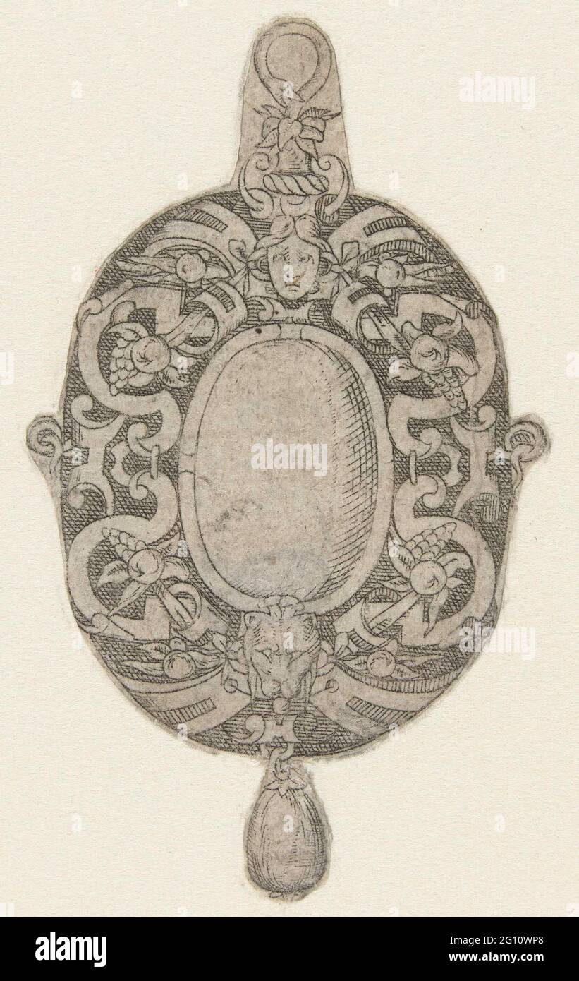 Oval pendant with a stone in a rolling frame; Designs for hangers. The ...