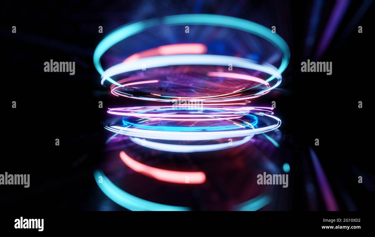 3d render, glowing lines, reflection, abstract background Stock Photo ...