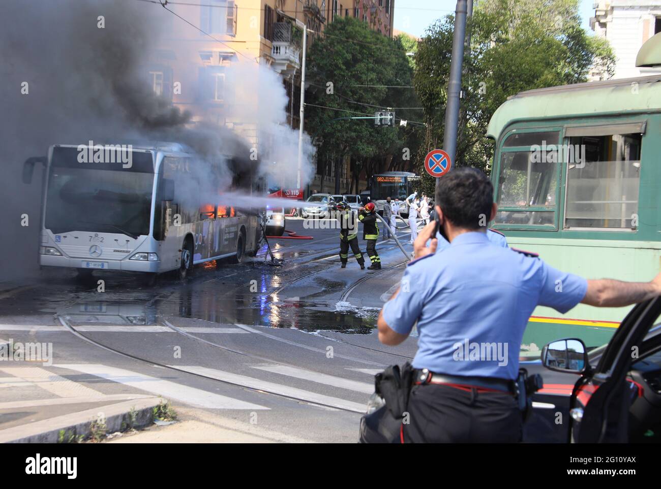 Rome, Italy. 04th June, 2021. Rome, Atac bus of Rome destroyed by ...