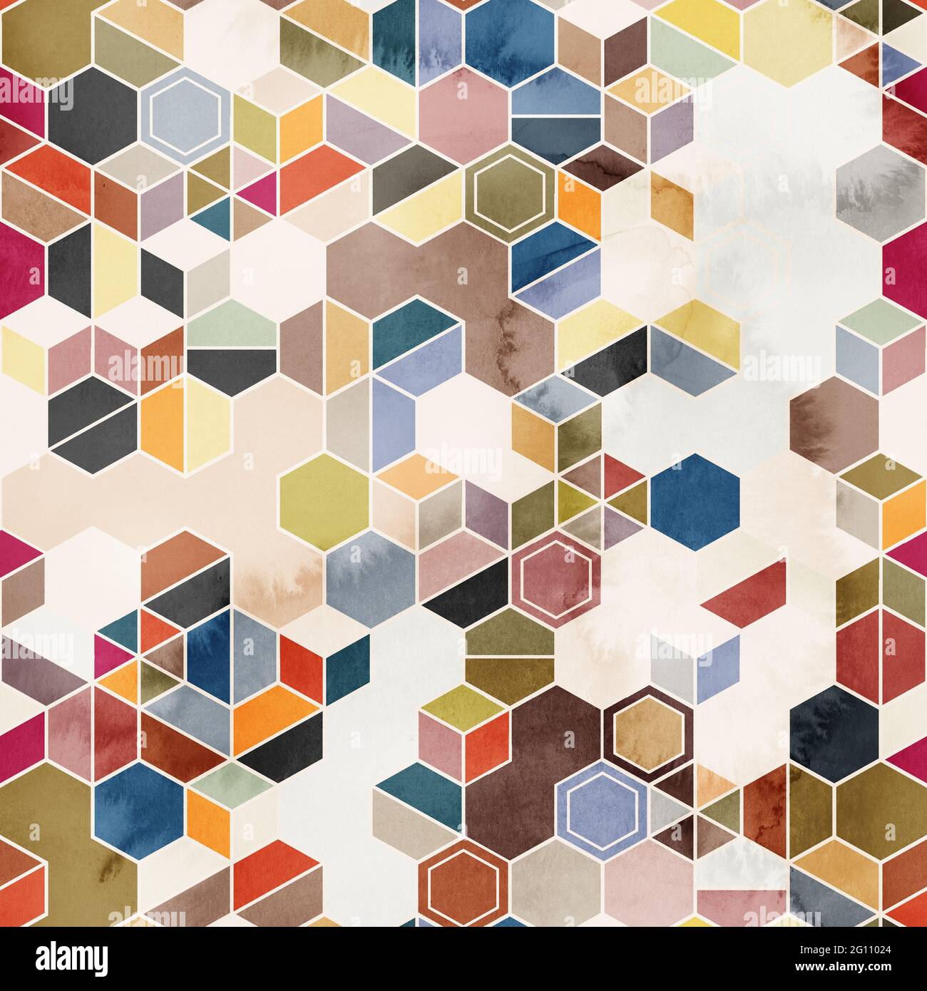 Seamless pattern of hexagons in random colors in watercolor Stock Photo ...